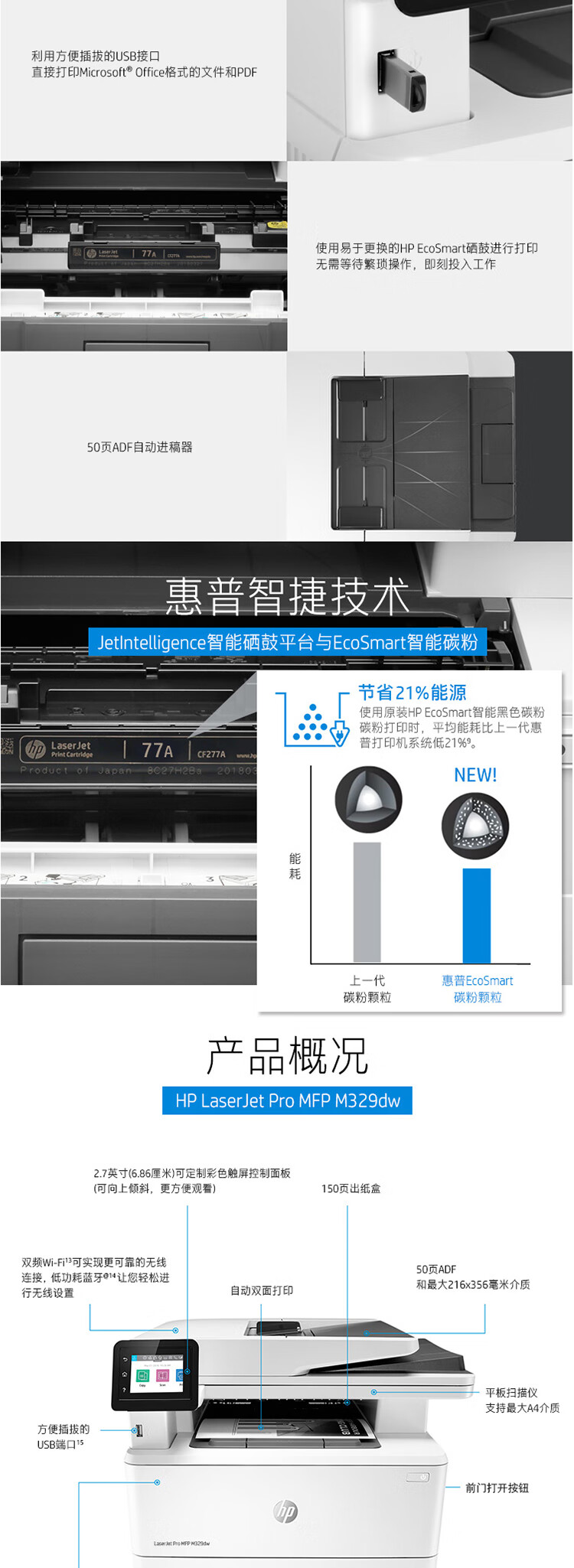 惠普（HP） 【企业采购】LaserJet Pro MFP M329dw/dn激光多功能一体机 【自动双打有线 35页/分】M329dn【图片 ...