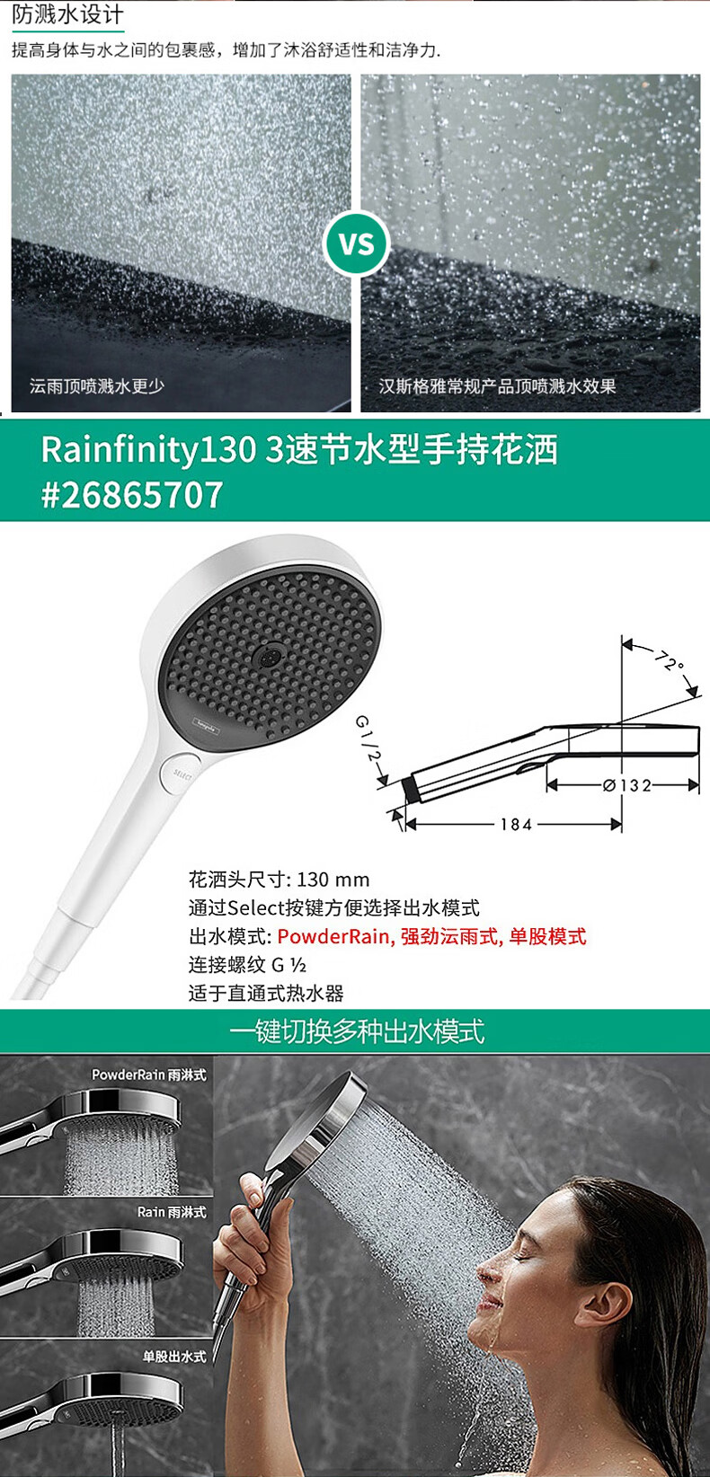 汉斯格雅（Hansgrohe） 汉斯格雅暗装恒温淋浴套装境雨rainfinity入墙花洒 26227707（250MM大顶喷）【图片 价格 ...