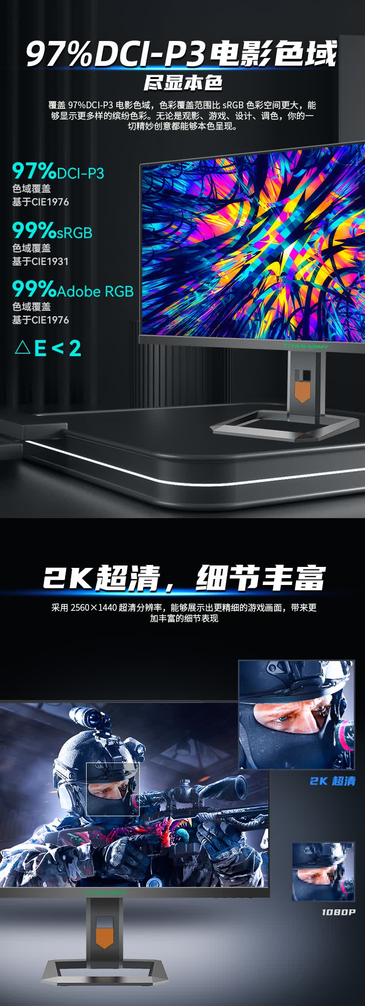 泰坦军团（TITAN ARMY） 2K/4K高清MiniLED背光HDR1000升降旋转电竞显示器 32英寸4K 144Hz 1152分区 ...