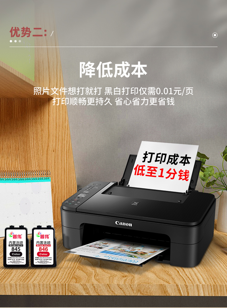 普伟适用佳能打印机墨盒MG2400 MG3080 MG2580 TS3480 TS3380 普伟改装彩色PG-846XL大容量（可加墨） 墨盒-融创集采商城