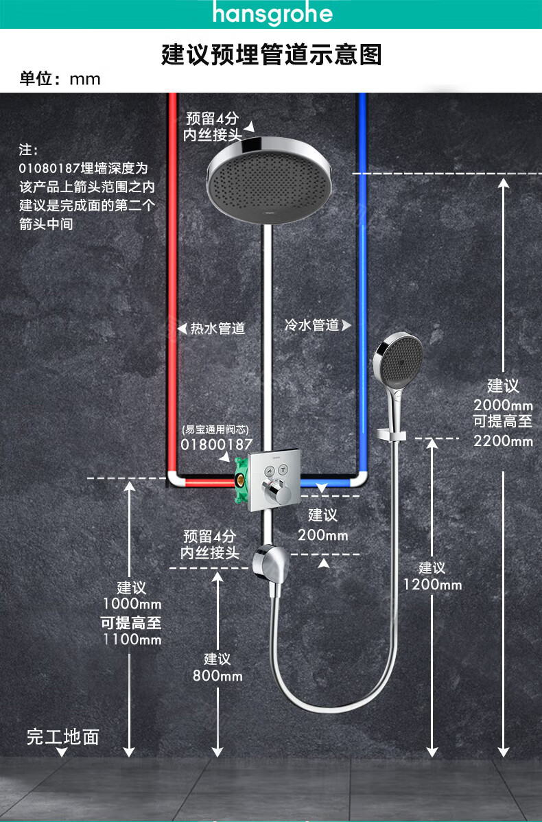 汉斯格雅（Hansgrohe） 汉斯格雅暗装恒温淋浴套装境雨rainfinity入墙花洒 26227707（250MM大顶喷）【图片 价格 ...