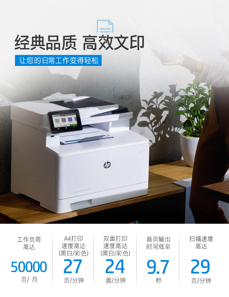 惠普（HP） 打印机 479dw/479fdw/fnw A4彩色激光办公复印扫描 无线 高于281 M479fnw标配(有线+无线）四合一 ...