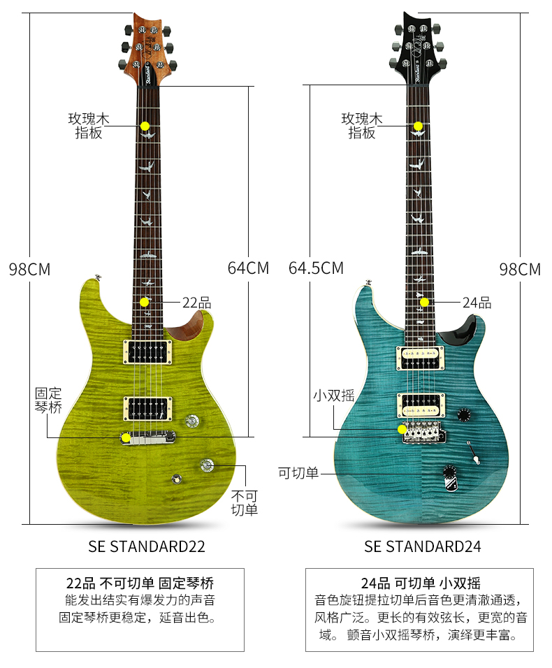 PRS 电吉他SE Custom STANDARD24 ST22 ST24 22/24品电印尼吉他 SE-Custom-CU44BF【火焰封木 ...