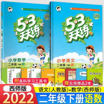 2022新版53天天练二年级下册数学西师版XS语文人教版小学2年级五三天天练语数下册教材同步练习册 二年级下册语文(人教)+数学(西师)