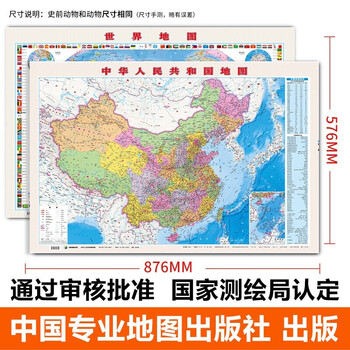 2022年新版中国地图和世界地图挂图墙贴儿童房专用大尺寸高清地图 576mm*876mm 儿童版地理