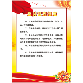 党支部宣传画展板挂图新版党建制度牌党员活动室布置党务工作入党誓词墙贴纸ODL15 ODL15-11 党员管理制度 80*60厘米  覆膜防水PP贴纸