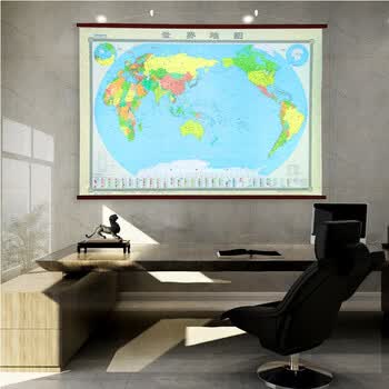 2021版世界地图挂图 1.8x1.3米大幅面挂图整张无拼缝 仿木挂杆粘挂一体 双面覆膜