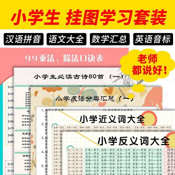 小学生学习挂图套装全套小学语文数学英语知识点挂图  大图14张长77cm宽52cm