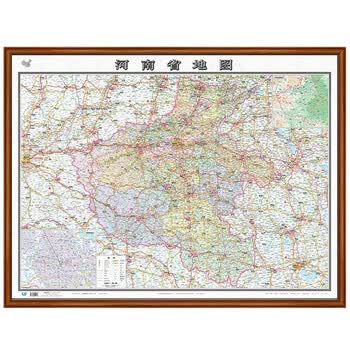 【定制边框】2022年 河南省地图 木框装裱 1.1米*0.8米 胡桃色边框