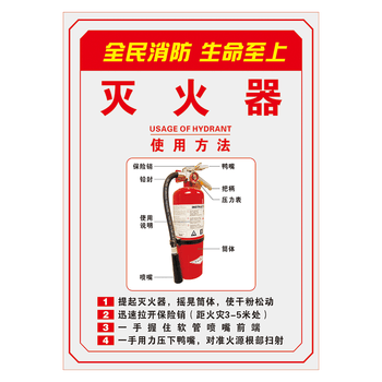 企业消防十条知识宣传画挂图单位消防安全常识宣传栏展板墙贴画防水贴纸VCH VCH26 灭火器使用方法 80*60厘米 覆膜防水PP贴纸