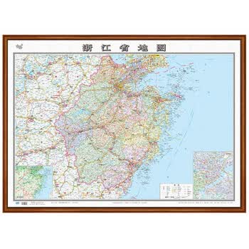 【定制边框】2022年 浙江省地图 木框装裱 约1.1米*0.8米 胡桃色边框