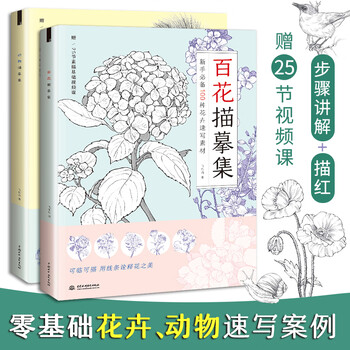 百花+动物描摹集两本套装花卉动物素描速写基础入门描红临摹画本画画自学零基础线描铅笔画技法教程飞乐鸟绘
