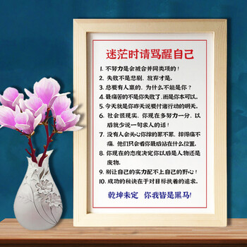 自律坚持 励志书法座右铭学生好习惯桌面摆件摆台书房学习激励实木相框挂墙画框UTK UTK76 迷茫时请骂醒自己 A4(可摆可挂)