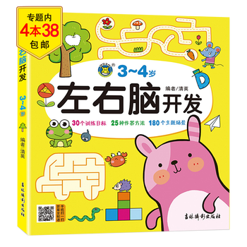 宝宝智力开发大脑测试训练思维逻辑益智游戏书籍 左右脑开发·3-4岁 （定价22.8）
