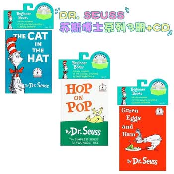 订购3-6岁Dr.Seuss苏斯博士CD版3册英文原版 戴高帽的猫+在老爸身上跳来跳去+绿鸡蛋和火腿