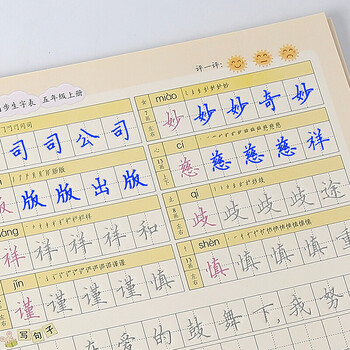 新版小学同步字帖一二三四五年级上下册人教版生字笔顺练字帖数字拼音课文生字练字贴儿童简笔画凹槽练字板 五年级上册套装