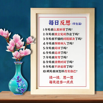 每日反思 励志字画学生书房挂画励志进步礼物摆件书法座右铭实木相框挂墙画框UTK UTK92 每日反思（学生篇） A3(挂墙专用)