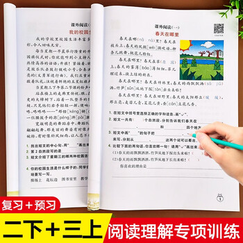 全2册 二年级下册+三年级上册阅读理解 二升三暑假衔接练习册小学语文课外阅读同步专项强化训练习人教部编版通用彩绘版