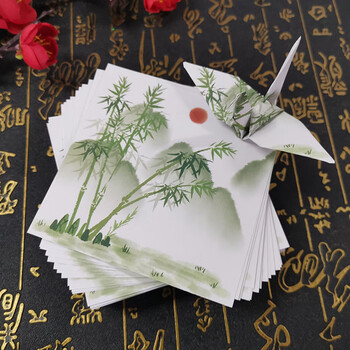 【400张】好看的折纸彩纸正方形古风材料中国风新古典印花儿童制作千纸鹤爱心手工飞机专用纸diy复古折叠纸 翠竹折纸约400张