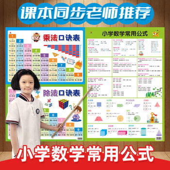 小学数学公式大全挂图表必背基础核心知识点图形计算法则墙贴挂画 【2张】数学公式+乘除法口诀 【加大版高清覆膜】50cm*70cm