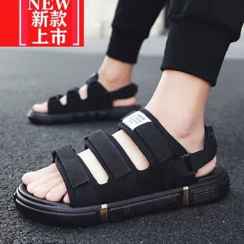 安踏男士凉鞋2022年春季新款夏季潮流青少年个性拖鞋运动外穿开车凉拖沙滩鞋 9702品质黑金 41 (标准码)