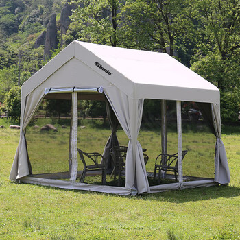 Sibada户外防晒遮阳休闲棚阳台雨棚广告摆摊家用网纱花园移动隔离帐篷房 顶蓬+围布+网纱米白【图片 价格 品牌 报价】-京东