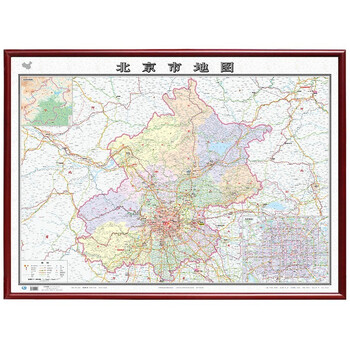 【定制边框】2022年 北京地图 木框装裱 1.1米*0.8米 红棕色边框