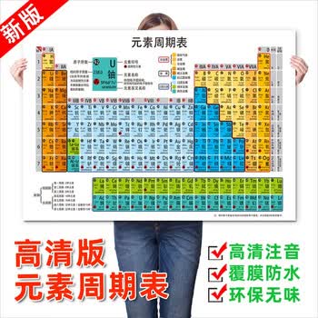 【老师推荐】新版118位元素周期表墙贴纸化学元素周期表校园文化初中海报挂图 新版-元素表（带注音）PP胶（背面带胶） 【28寸：50X70cm】