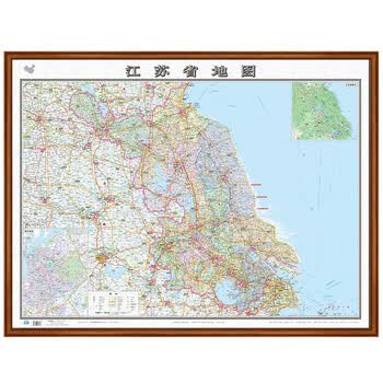 【定制边框】2022年 江苏省地图 木框装裱 约1.1米*0.8米 胡桃色边框