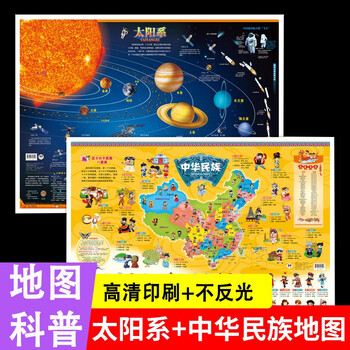 中国地图挂图 世界地图挂图 太阳系+中国 全2张