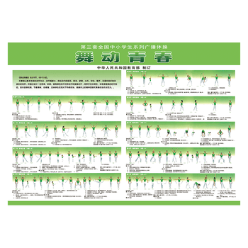第三套全国中小学生系列广播体操七彩阳光希望风帆宣传画舞动青春图示放飞理想挂图墙贴画SCY SCY11-03 舞动青春 100*70厘米 覆膜防水PP贴纸