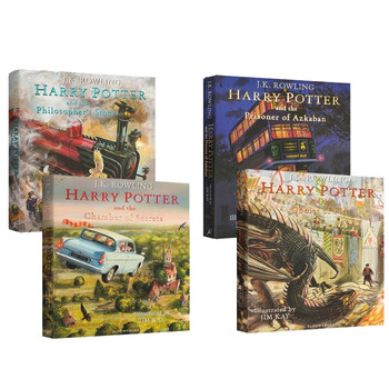 【彩绘版】 英文原版哈利波特与魔法石/密室/阿兹卡班囚徒 Harry Potter 1234部曲 精装插画收藏纪念版4册 JK.Rowling 罗琳 . 梦想童趣城