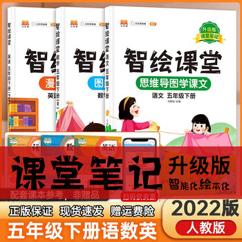 2022新升级版课堂笔记一二三四五六年级下册语文数学英语同步部编人教版课堂笔记新升级版智绘课堂全解全析练习册 【五年级下册】语文+数学+英语