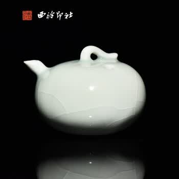 西泠印社汝窑玉壶水滴文房四宝水滴豆青色粉青色砚台磨墨研磨专用陶瓷青瓷书法国画砚滴水滴 粉青