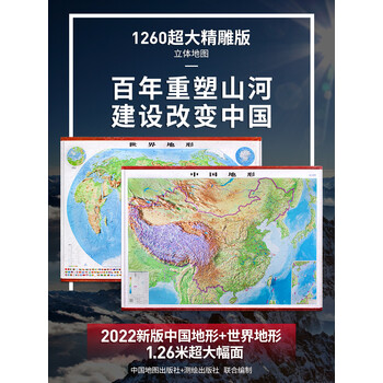 【1260超大精雕版】中国地形图和世界地形图 1.26*0.9m立体地图地理学习学生 办公室3d挂图