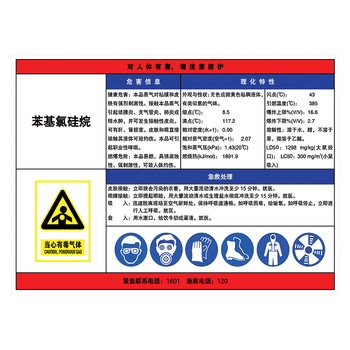 警示安全标志标识牌危险化学品防护提示告知牌周知卡标示牌TGR TGR23 苯基氯硅烷告知卡 60*40厘米 PVC塑料板