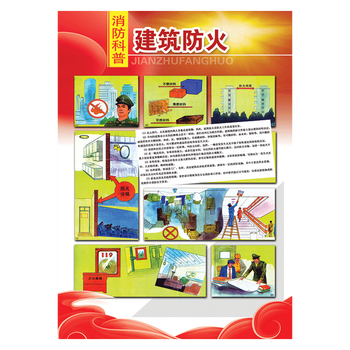 消防安全知识宣传画挂图海报展板消防安全责任告知书墙贴画覆膜防水贴纸VCH VCH37 建筑防火 60*40厘米 覆膜防水PP贴纸
