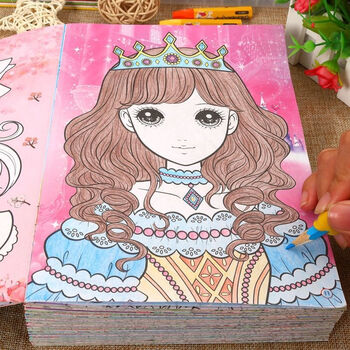 公主涂色秀幼儿园儿童手绘画画本美少女图画书小孩涂鸦古风填色本 公主涂色随机3本【不含笔】