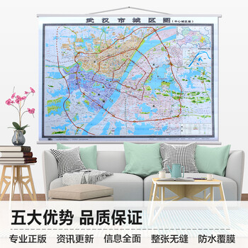 2020武汉市城区图（中心城区版）武汉市地图挂图 主城区挂图武汉市交通地标生活信息 1.1米x0.8