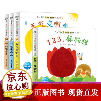 k0-2岁启智触感玩具书全4册 儿童认数字颜色天气动物 变啊变一起来画画一起堆雪人123躲猫猫 启蒙 0-2岁启智触感玩具书：天气变啊变