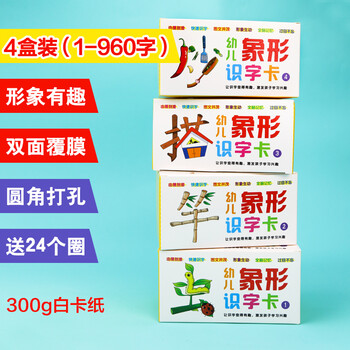 儿童认字本幼儿园看图识字卡片1442字注音2-3-4-6岁宝宝早教卡 4盒象形字/1-960字/24个圈