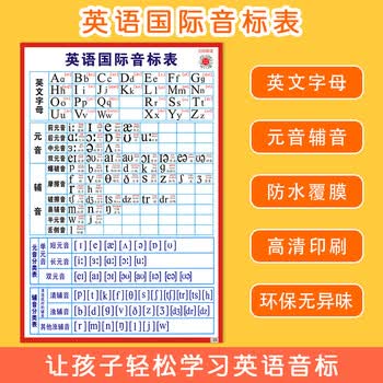 小学英语音标表红蓝版 挂图墙贴元音辅音英文字母发音海报