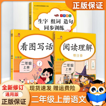 二年级上册语文同步练习册部编人教版生字组词造句+阅读理解训练+看图写话天天练同步练习测试