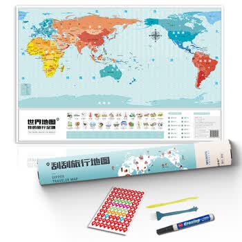 【送工具】2019新版 世界地图刮刮画 我的足迹 客厅装饰墙贴画 世界旅行打卡地图 594*394m