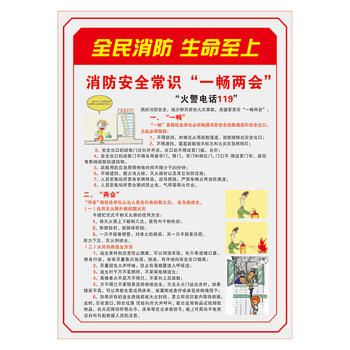 企业消防十条知识宣传画挂图单位消防安全常识宣传栏展板墙贴画防水贴纸VCH VCH29 一畅两会 40*30厘米 覆膜防水PP贴纸
