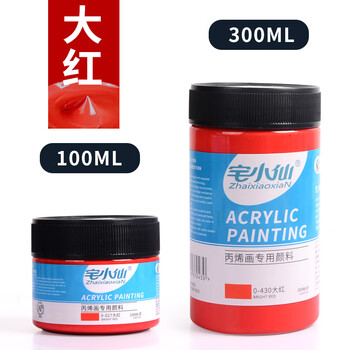 丙烯颜料防水手绘画材料diy墙绘彩绘工具24色画鞋子12色300ml白色炳稀染料不掉色儿童涂鸦丙 大红 300ml