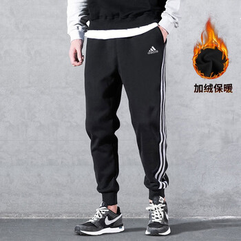 阿迪达斯 （adidas）男裤 2023春季新款时尚百搭运动裤休闲透气束脚收口针织卫裤长裤 GK8821/加绒收脚/三条纹 M【图片 价格 ...