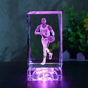 【免费刻字】NBA水晶篮球纪念用品摆件欧文库里科比詹姆斯玩偶手办diy生日礼物 利拉德
