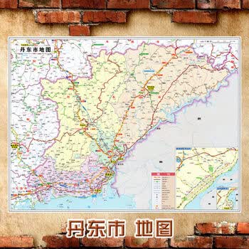2021新款 丹东市地图墙贴 超大巨幅 交通行政区划图 装饰画海报 60-80cm（高X宽） 油画布（有配送专业胶不伤墙）