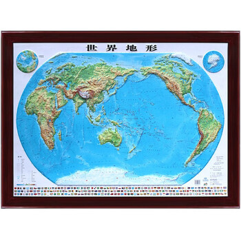 【定制边框】2022年新版 立体地图 3d地形图 木框装裱 客厅装饰挂图 世界地形图 带框约1.2*0.9米